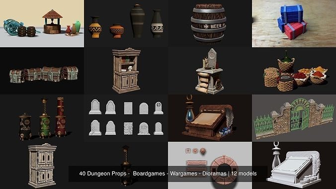40 Dungeon Props - Boardgames - Wargames - Dioramas 3D Model Collection ...