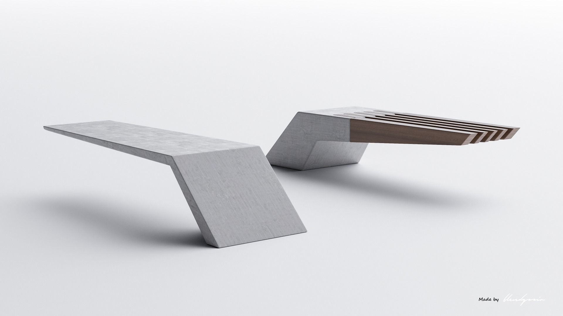 PARK MODERN BENCH WING WOOD AND CONCRETE 3D model | CGTrader