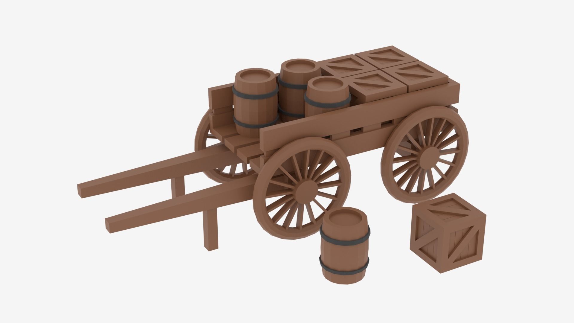 3D model Lowpoly Wooden Cart with Barrel and Crate VR / AR / low-poly ...