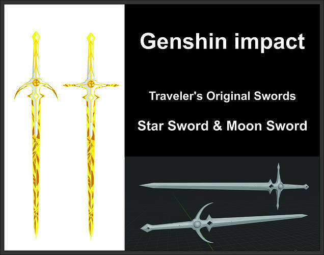 Genshin impact Traveler Original Swords - Star and Moon Sword 3D model ...