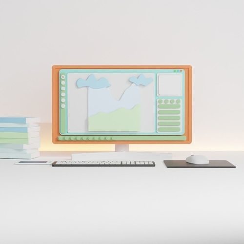 Modern Computer Minimalistic setup free 3D model | CGTrader