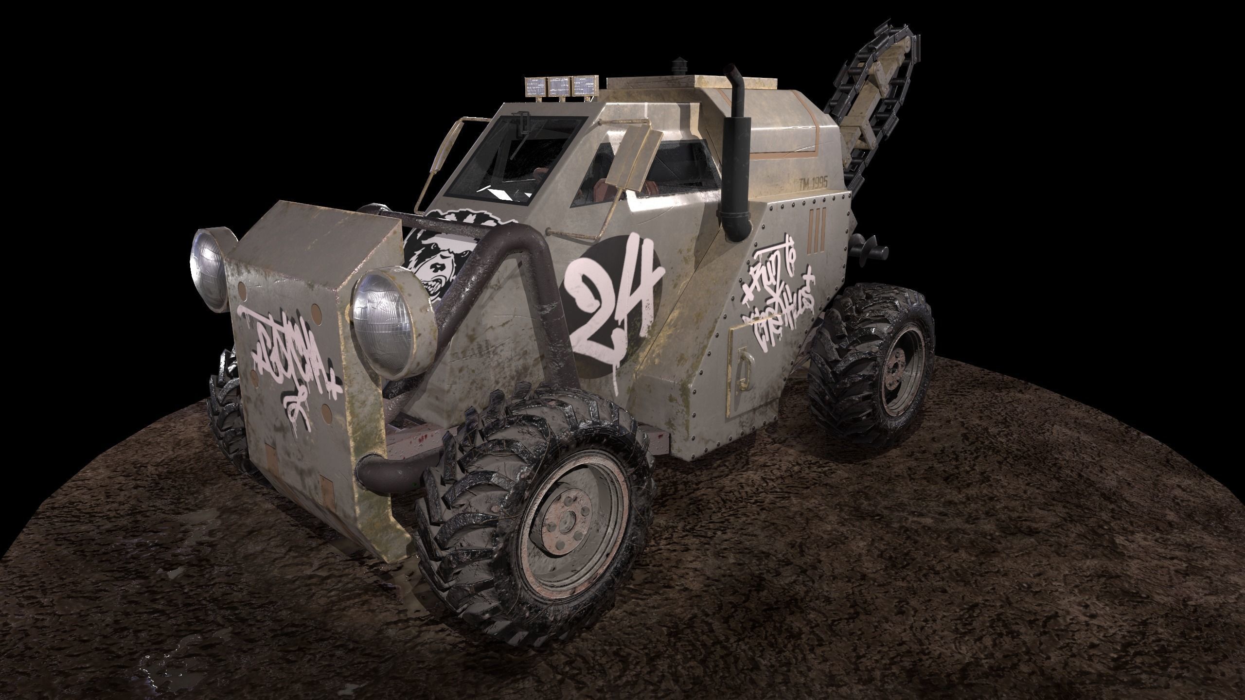 3D model Post apocalyptic digger car VR / AR / low-poly | CGTrader