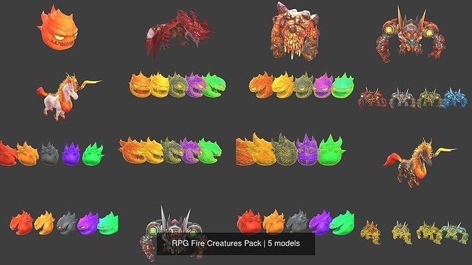 3D Model Collection RPG Fire Creatures Pack VR / AR / low-poly | CGTrader