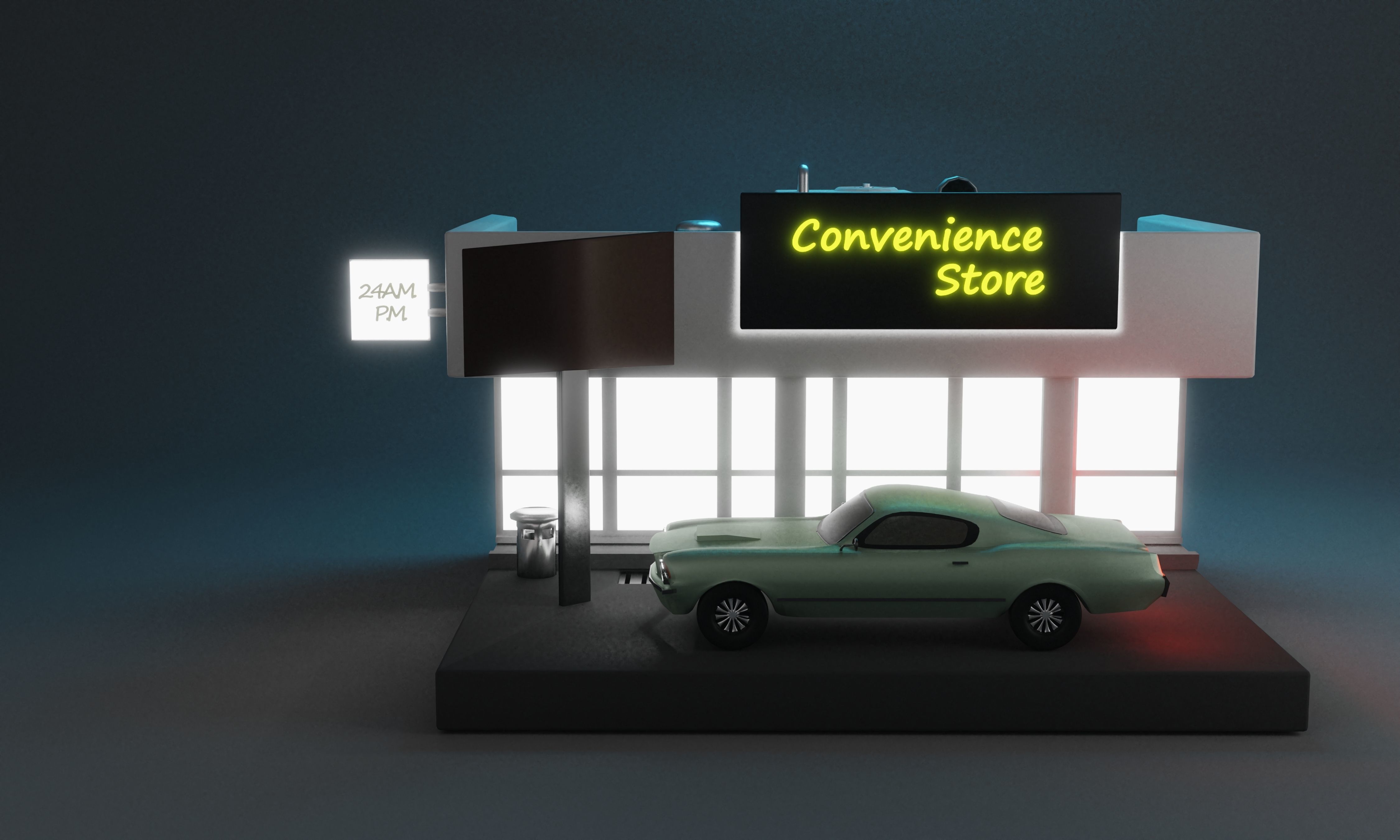 3D model Isometric convenience store with car VR / AR / low-poly | CGTrader
