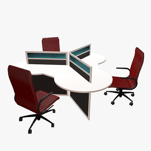 Triple desk 3D model | CGTrader