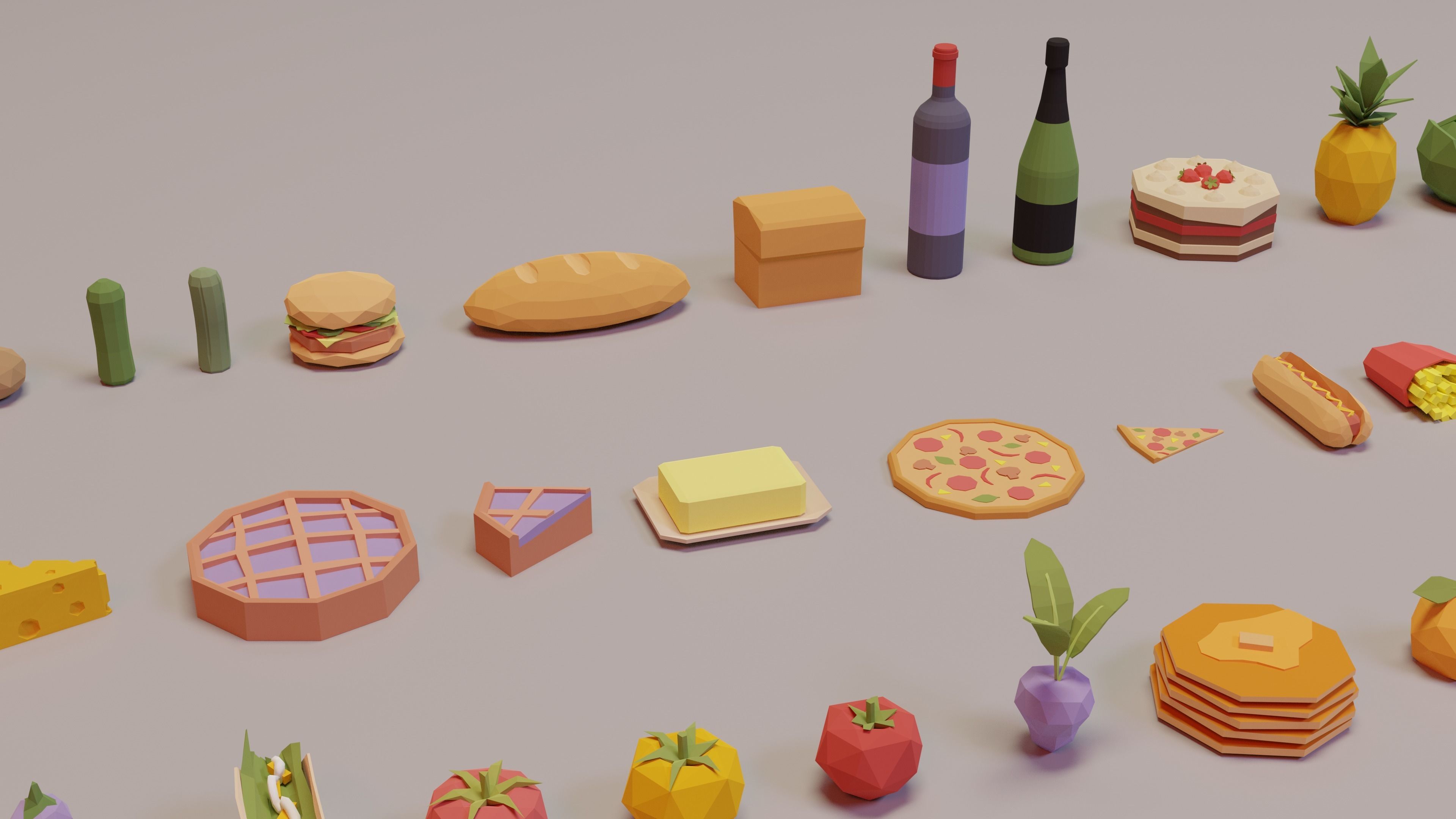 3D model Low Poly Food Collection with Fruits Vegetables Meat and ...