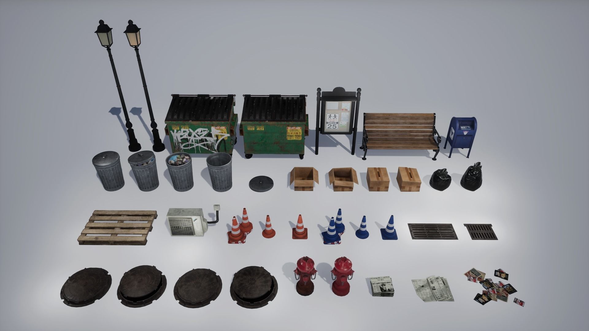 3D model Street Props Pack VR / AR / low-poly | CGTrader