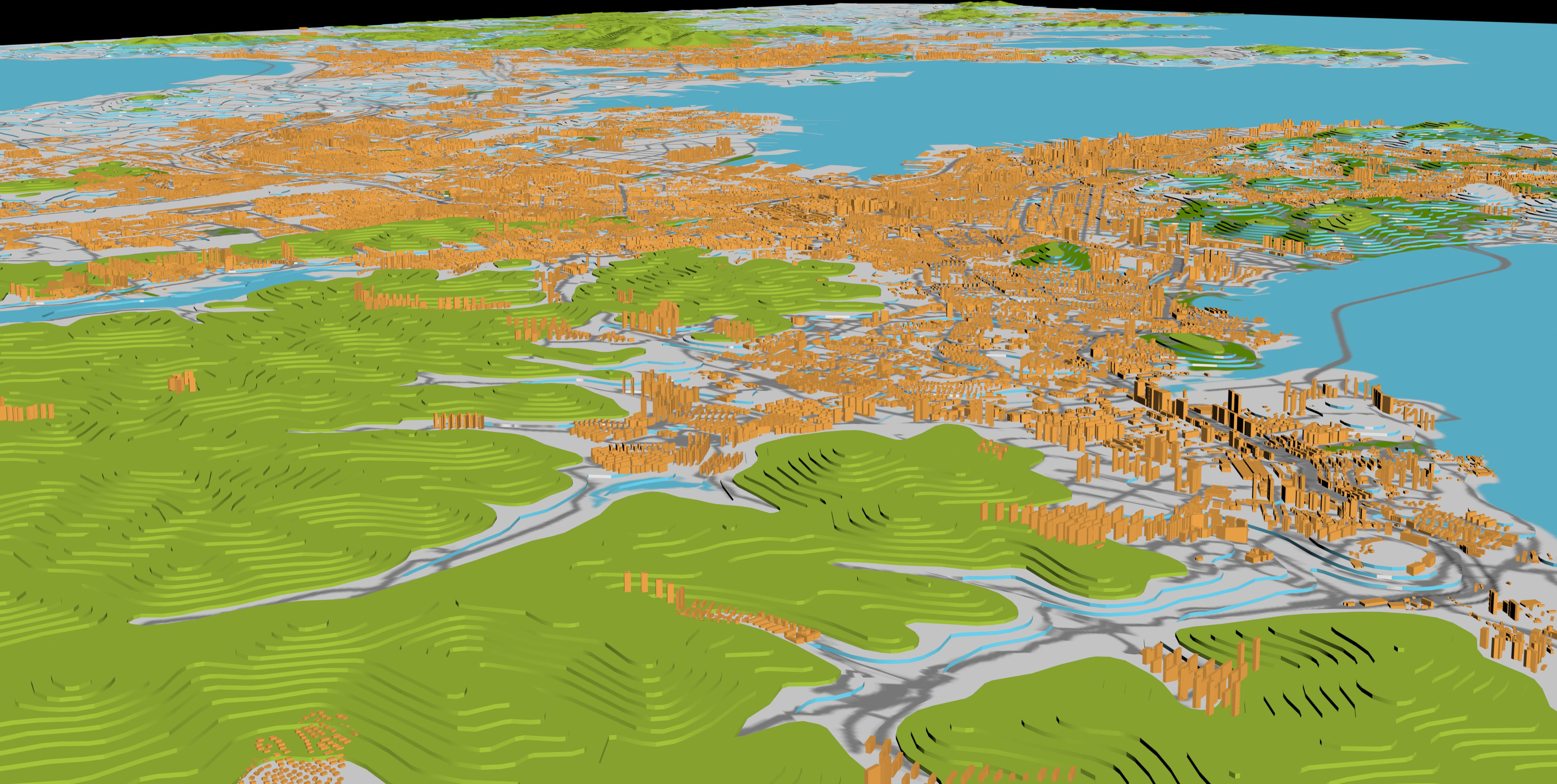 DaLian City urban planning maquett building 3D Topography 3D model ...