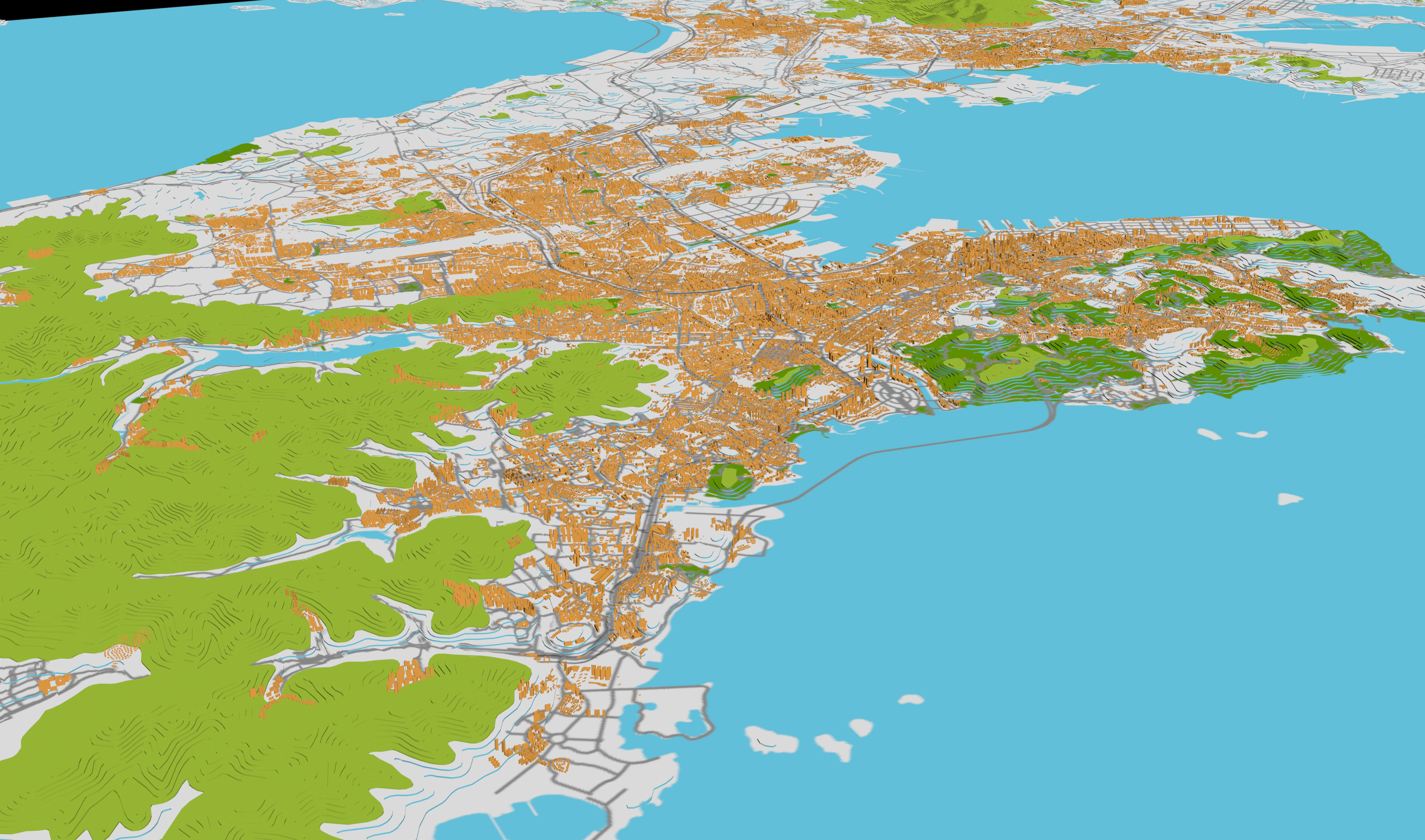 DaLian City urban planning maquett building 3D Topography 3D model ...