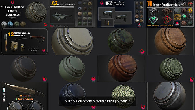 3D Model Collection Military Equipment Materials Pack VR / AR / low ...