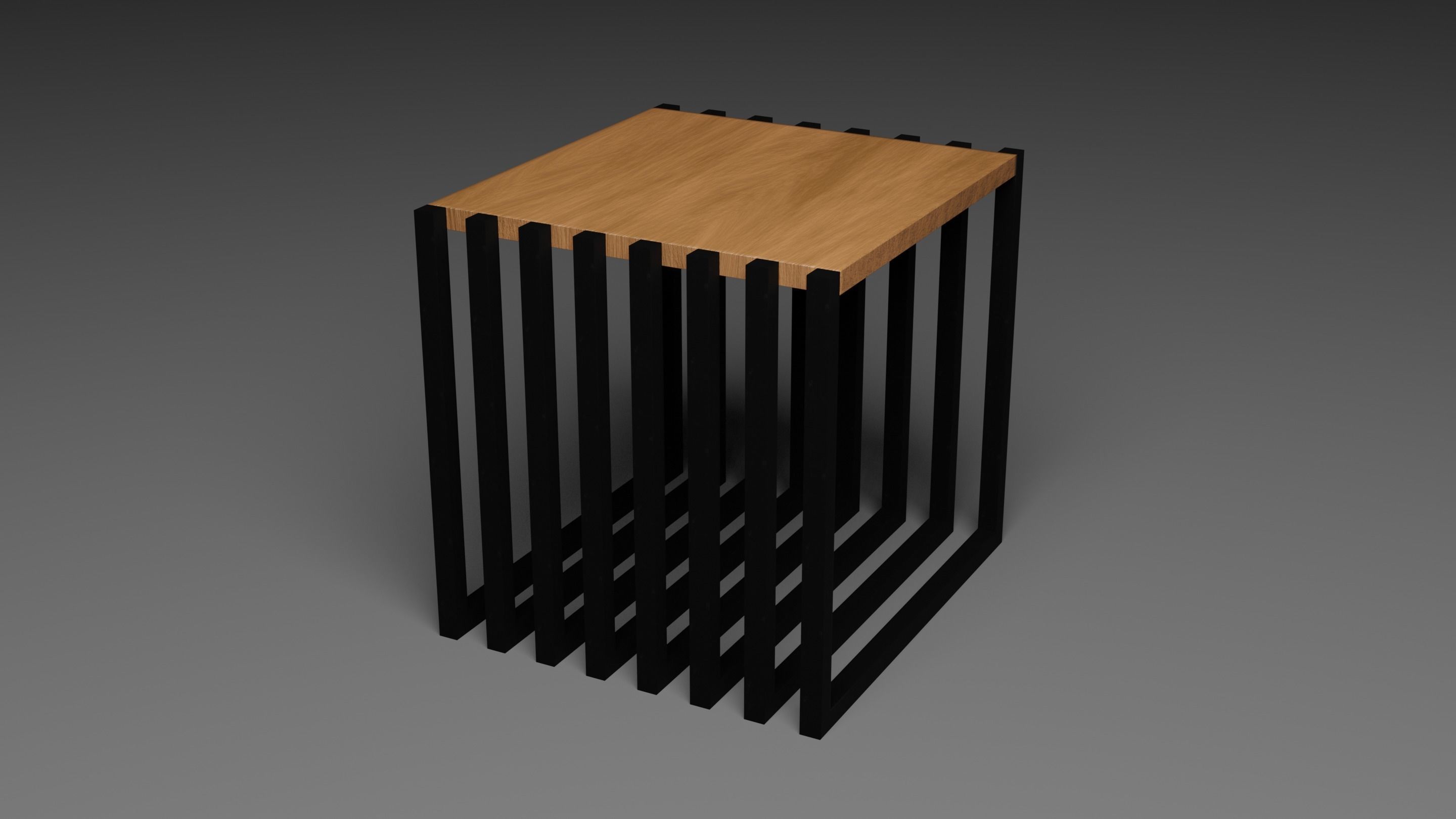 Modern Steel and Oak Wood Side Table free 3D model | CGTrader