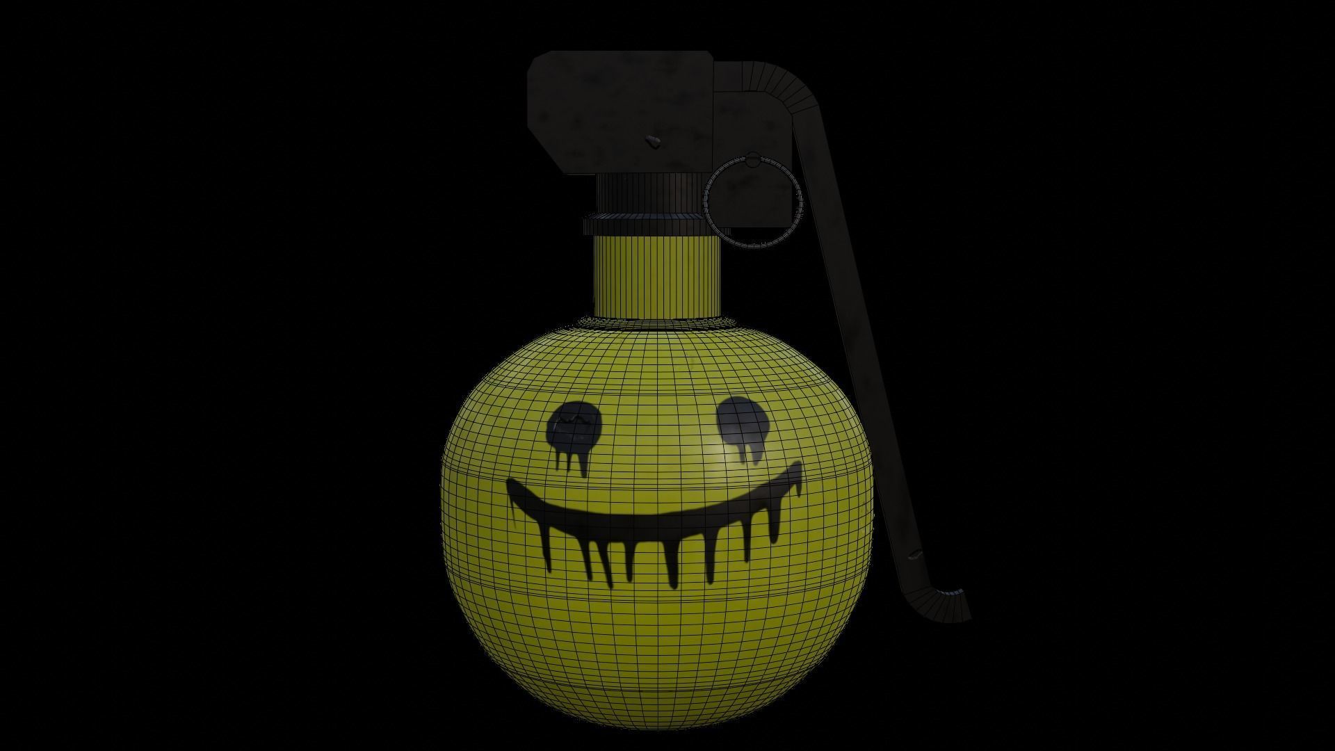 3D model Yellow grenade with smiley face low-poly PBR game ready VR ...