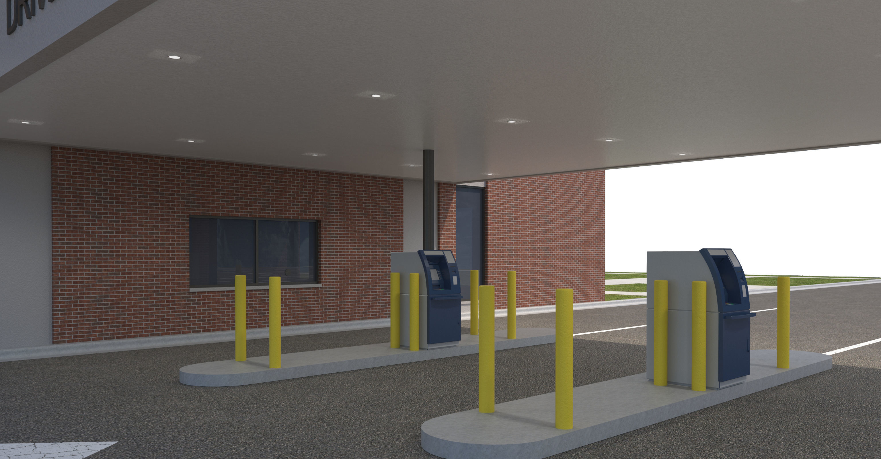 Commercial-033 Bank Office Building With Drive Thru 3D model | CGTrader