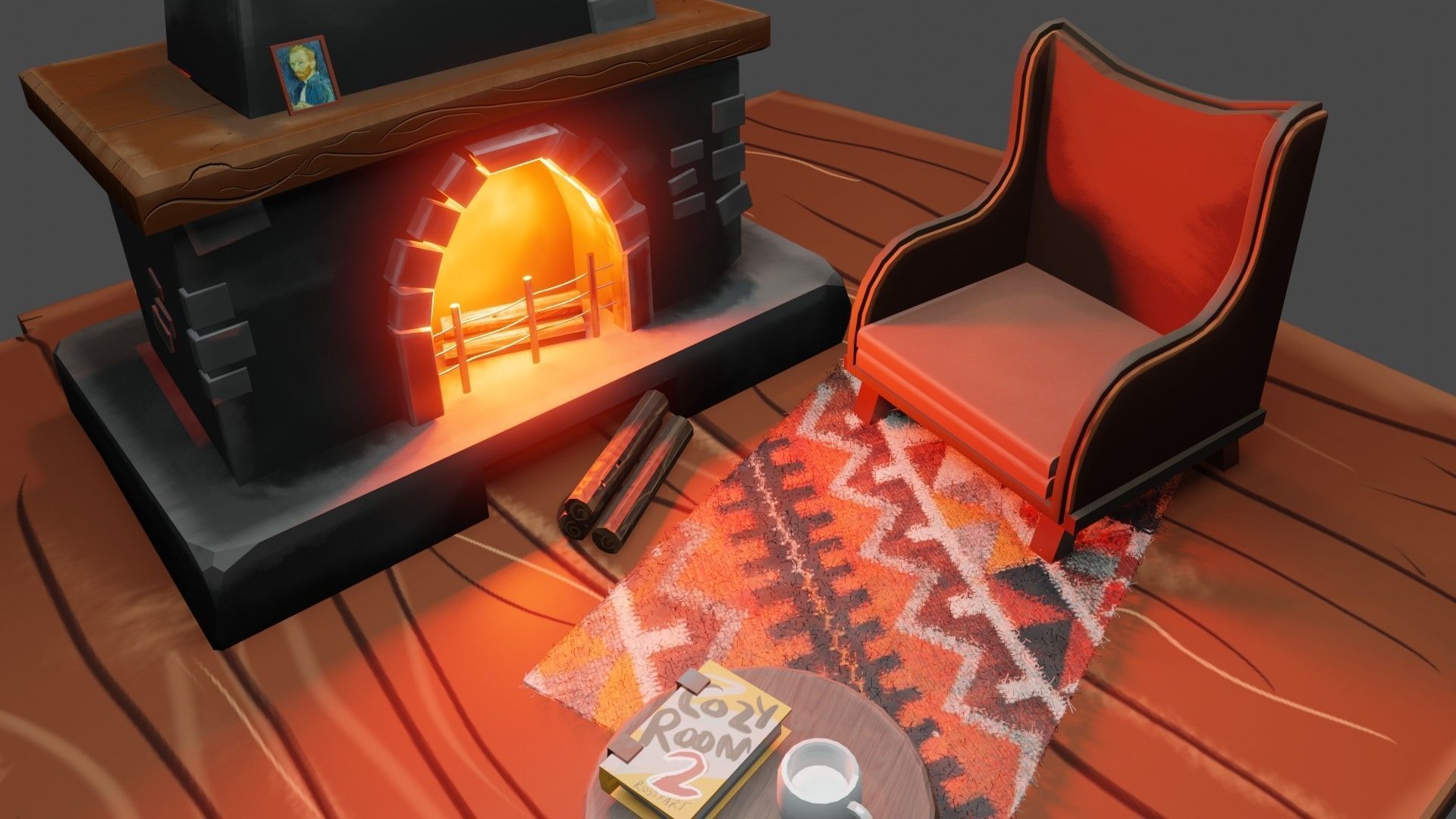 Cozy room blender hand painted and realistic textured 3D model | CGTrader