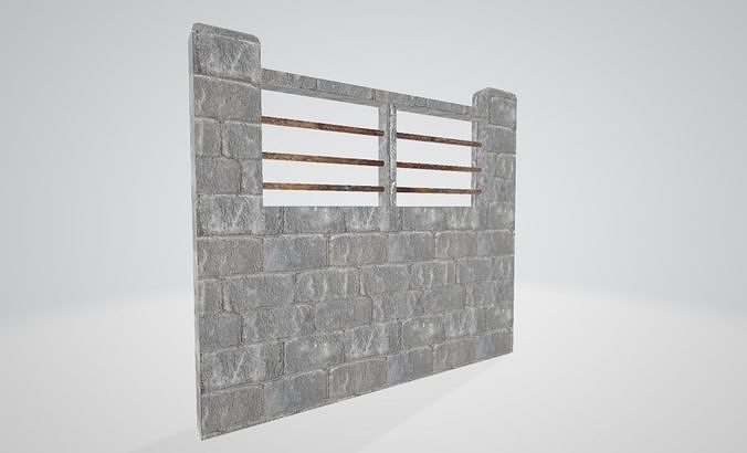 Gray brick fence model low poly wall free VR / AR / low-poly 3D model ...