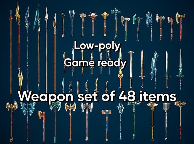 3D model Hand - painted set of 48 weapons VR / AR / low-poly | CGTrader