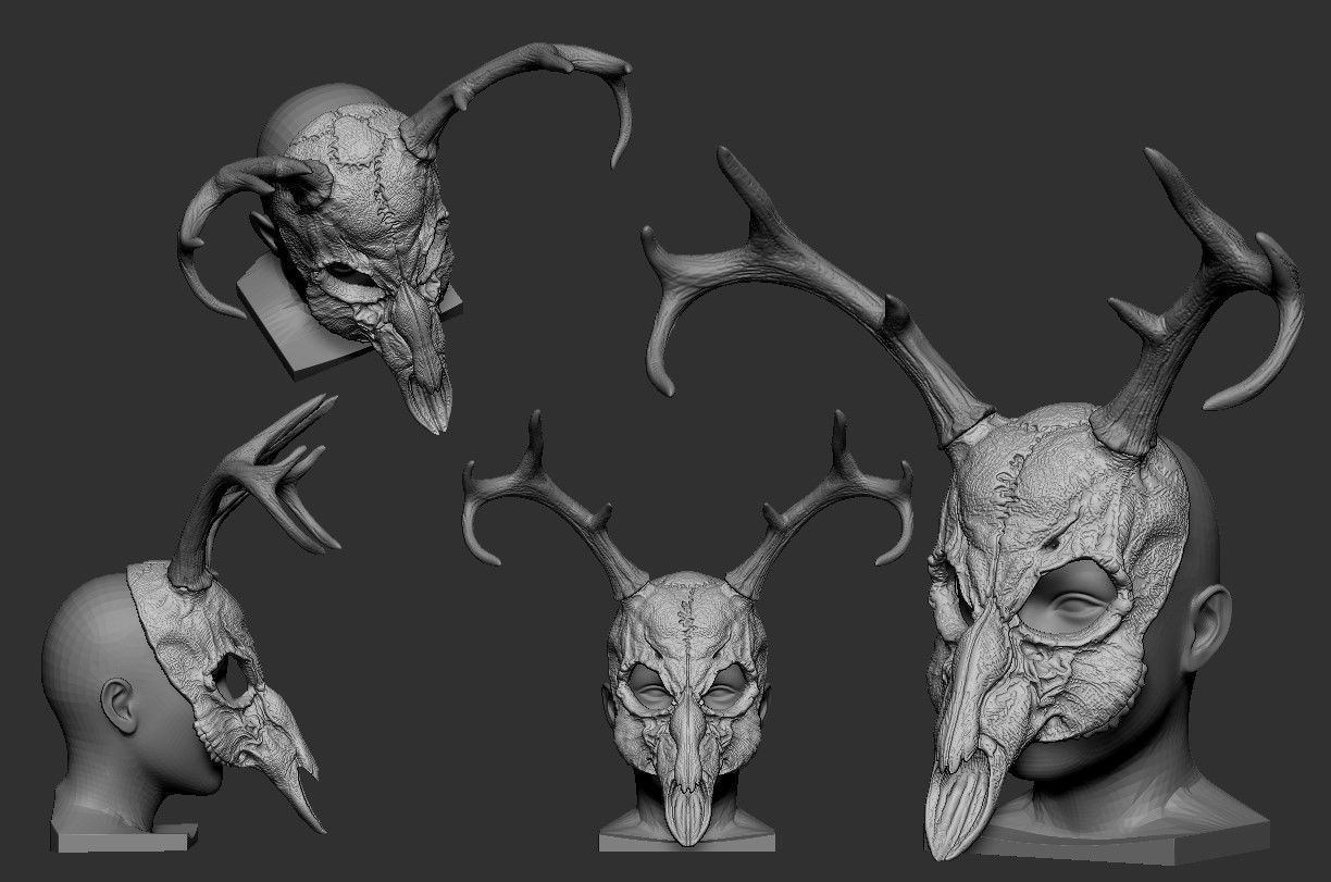 2 Horns Deer Skull Mask Cosplay 3D Stl Files Printing Halloween 3D ...