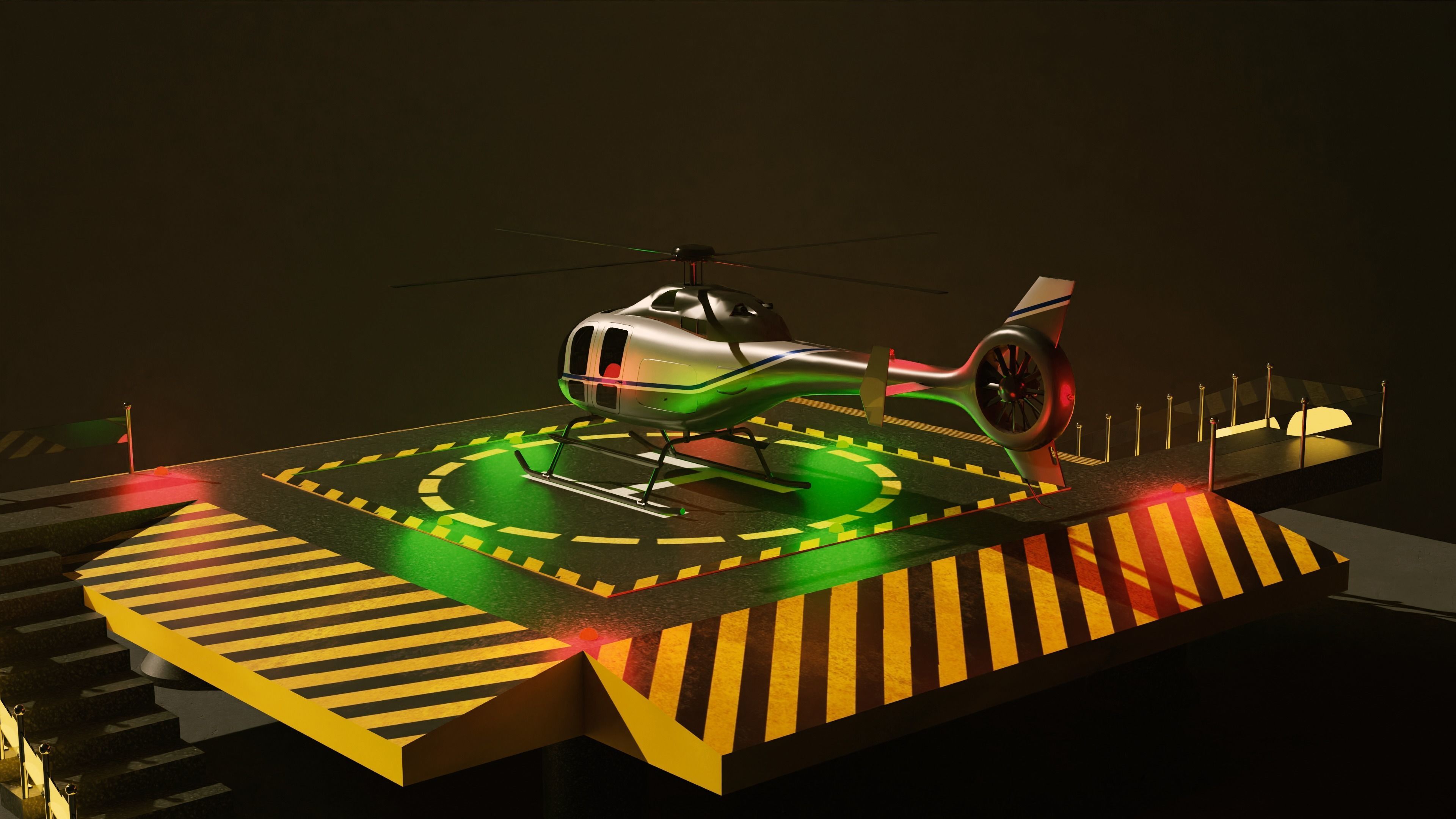 3D model Helipad with Helicopter VR / AR / low-poly | CGTrader