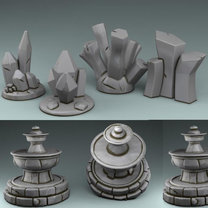 set street two stone urns on table 3D model 3D printable | CGTrader