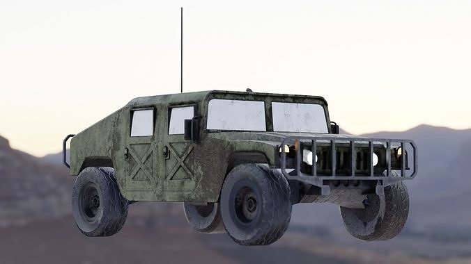 3D model war green low-poly Humvee ORM for unreal UE VR / AR / low-poly ...