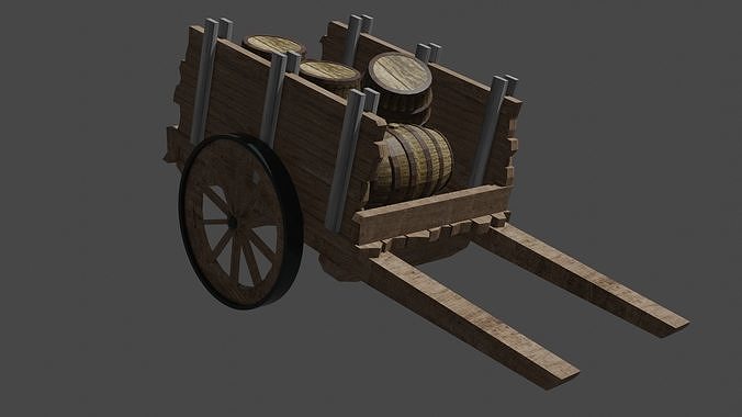 wooden cart with barrels Low-poly 3D model free VR / AR / low-poly 3D ...