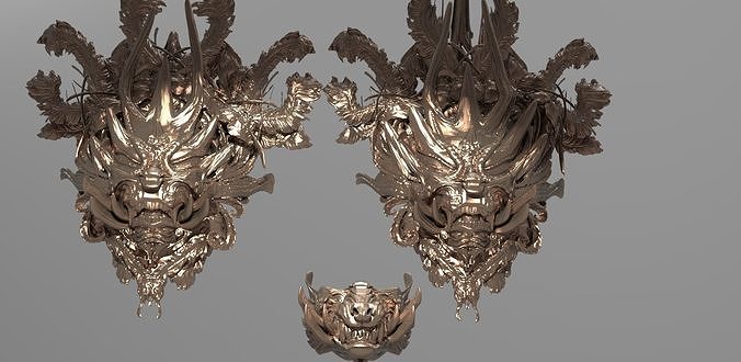 King Dragon Asian Shield Design 2 versions with mask 3D model | CGTrader