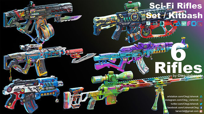 Sci-Fi Rifles Set Kitbash 3D model | CGTrader