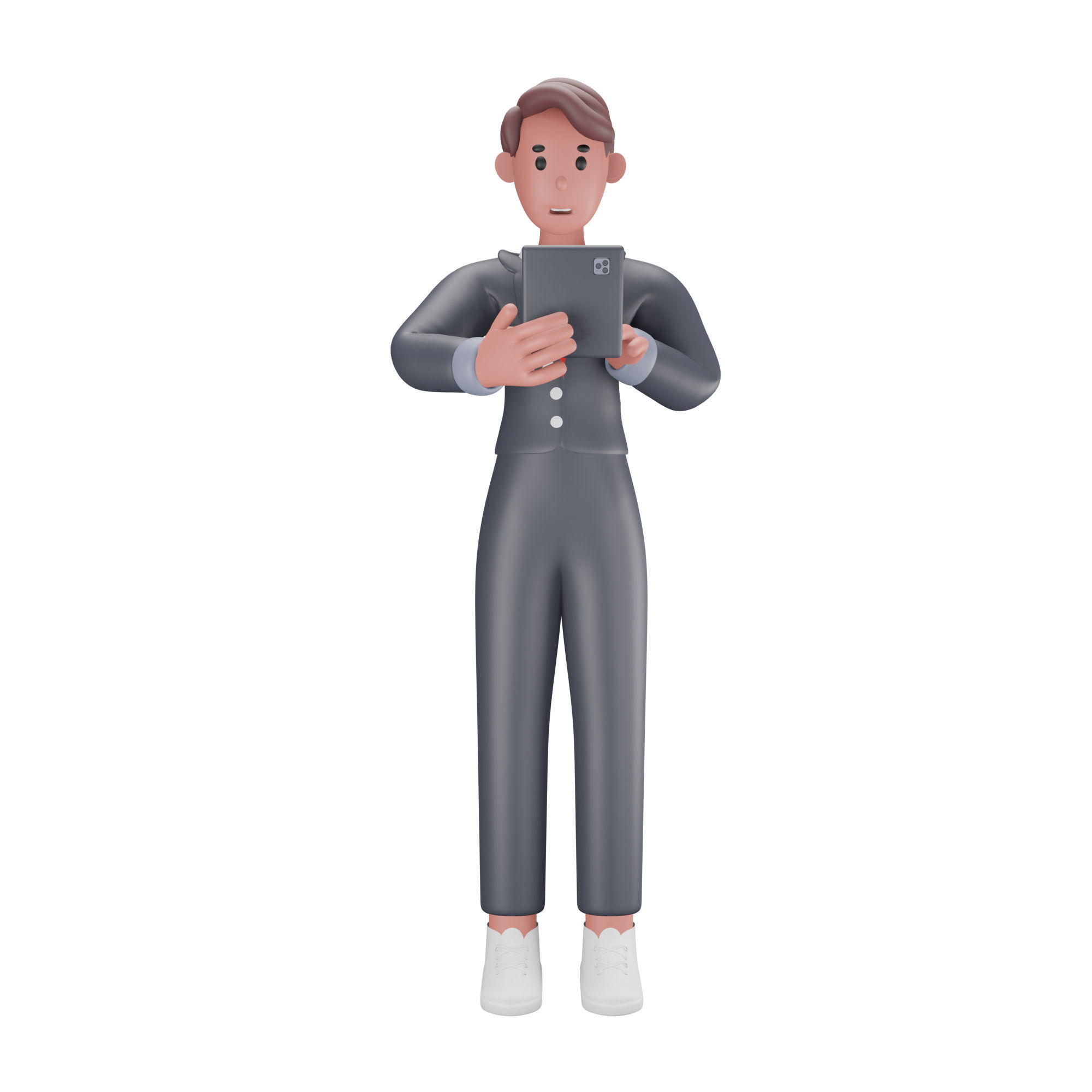 3D model 3d man character holding tablet device VR / AR / low-poly ...