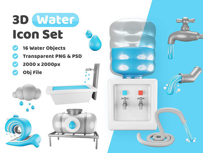 3D model Water Icon Pack 3D Model VR / AR / low-poly | CGTrader