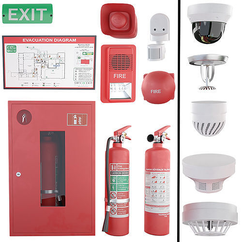 Fire and security alarms Fire extinguishers and sensors 3D model | CGTrader