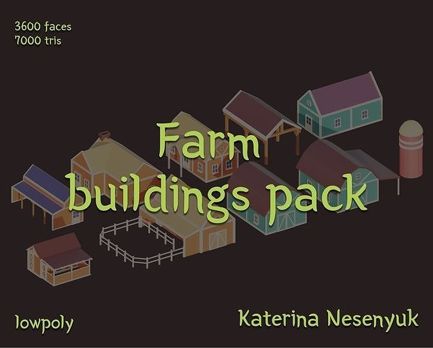 3D model Low Poly Farm Pack Buildings Low-poly 3D model VR / AR / low ...