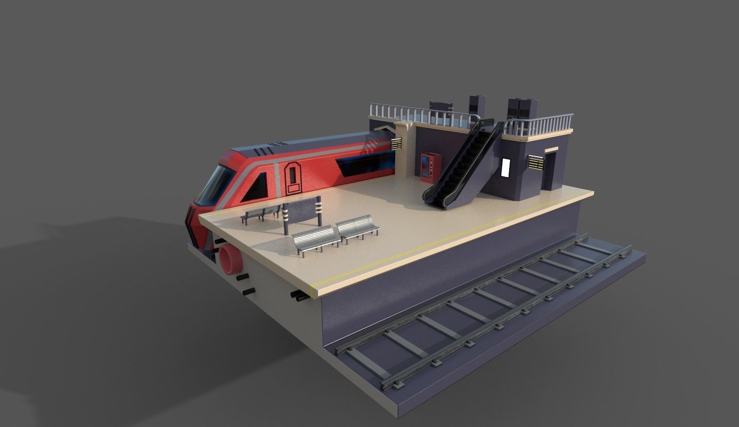 3D model low poly train environment VR / AR / low-poly | CGTrader