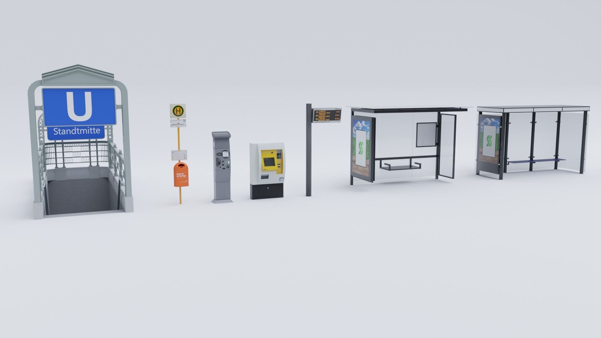 German Berlin Bus Stop Sign street elements pack 3D model | CGTrader