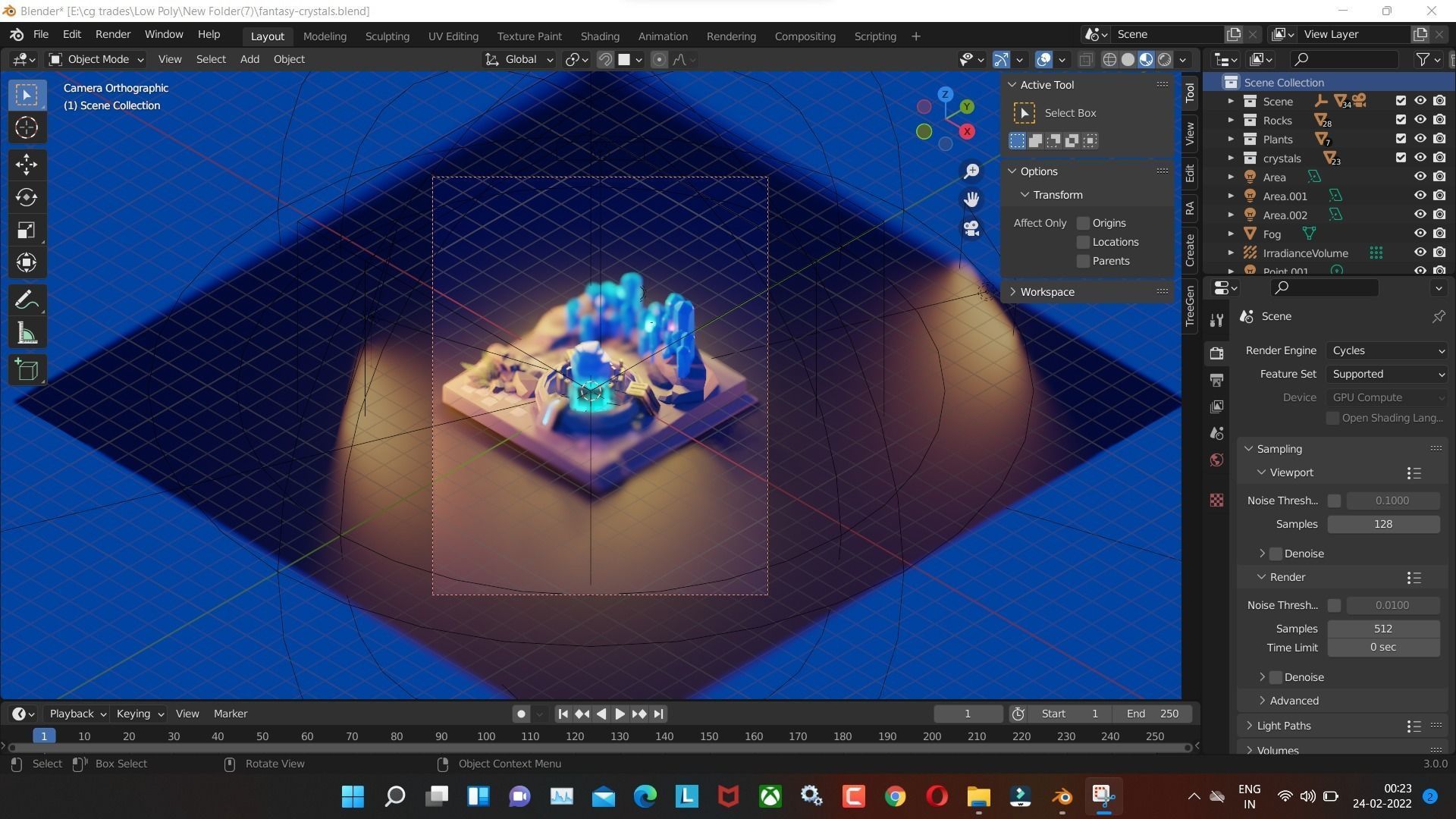 3D model fantasy-crystals low poly model render in blender VR / AR ...