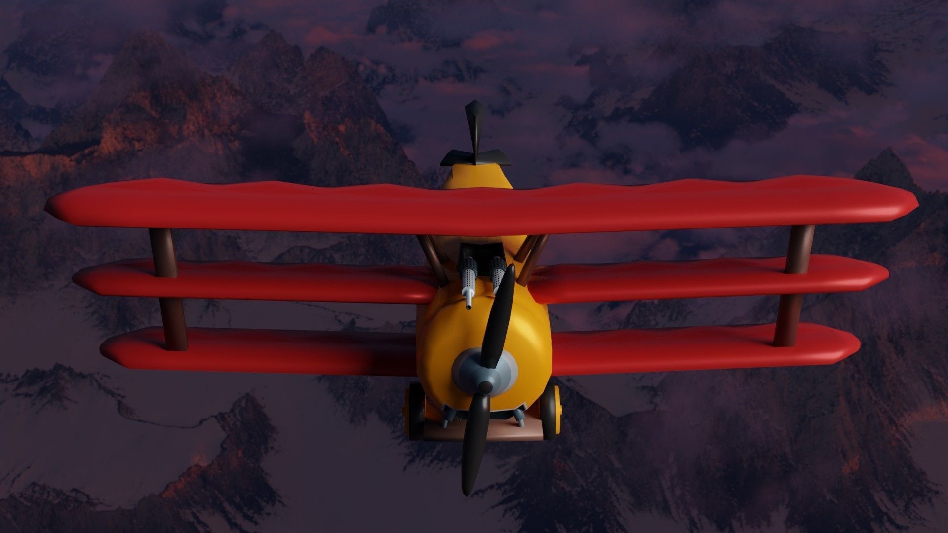 3D model airplane low poly biplane flying above clouds VR / AR / low ...