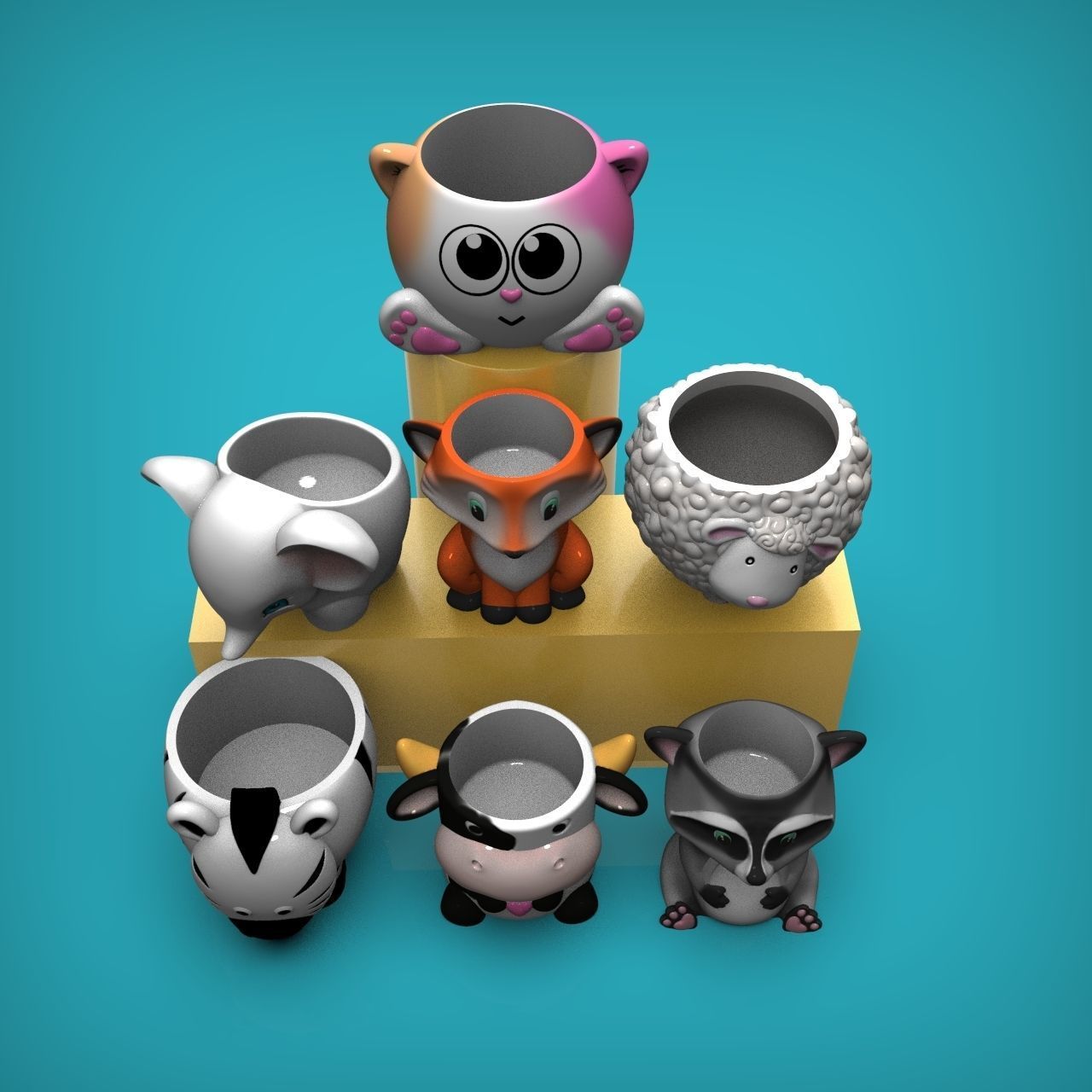 Cute little animals planters 3D model 3D printable | CGTrader