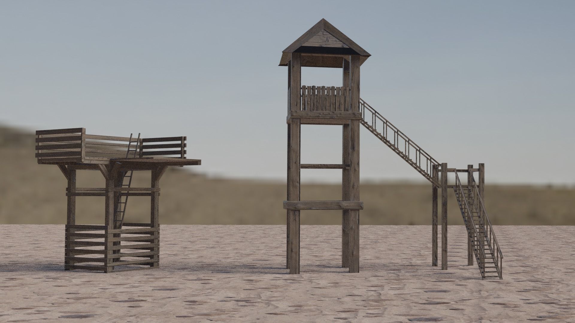 3D model 7 wooden towers VR / AR / low-poly | CGTrader