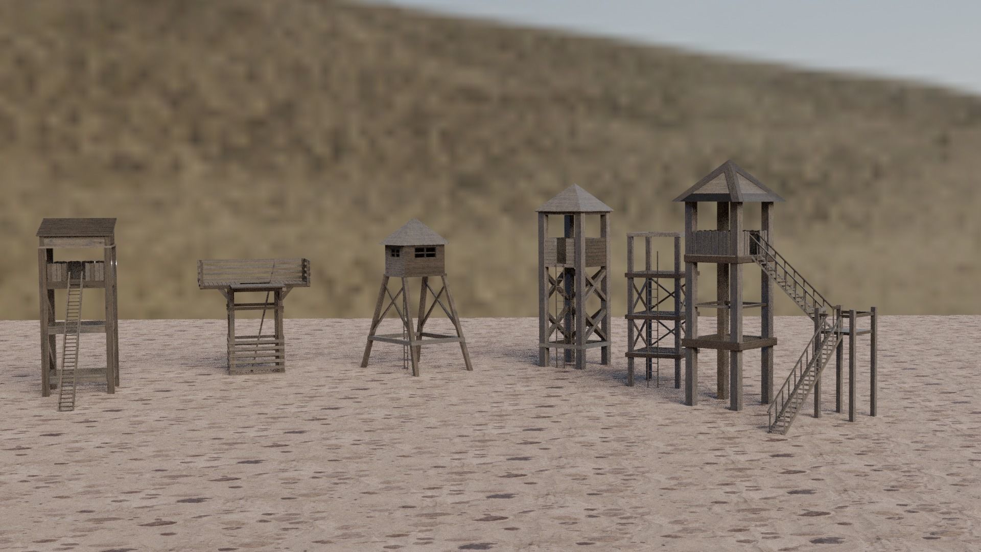 3D model 7 wooden towers VR / AR / low-poly | CGTrader