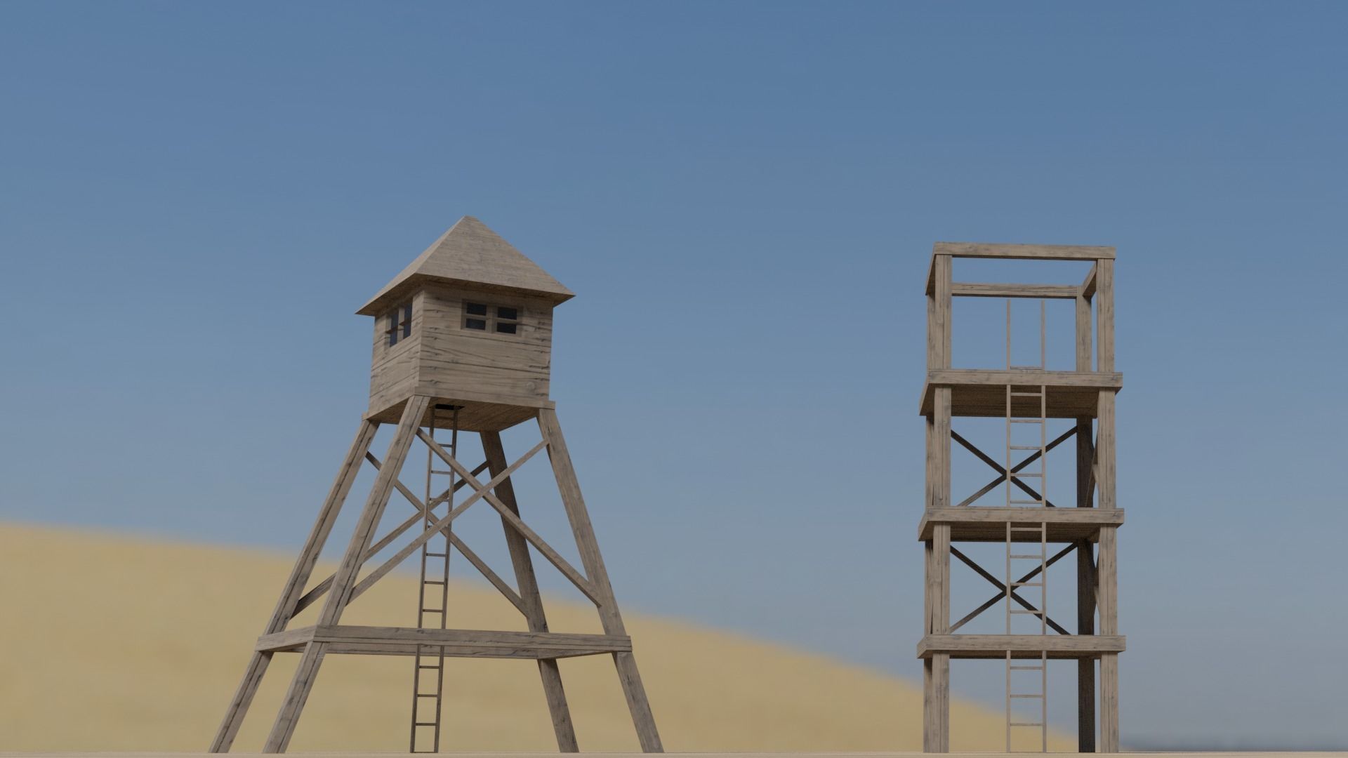 3D model 7 wooden towers VR / AR / low-poly | CGTrader