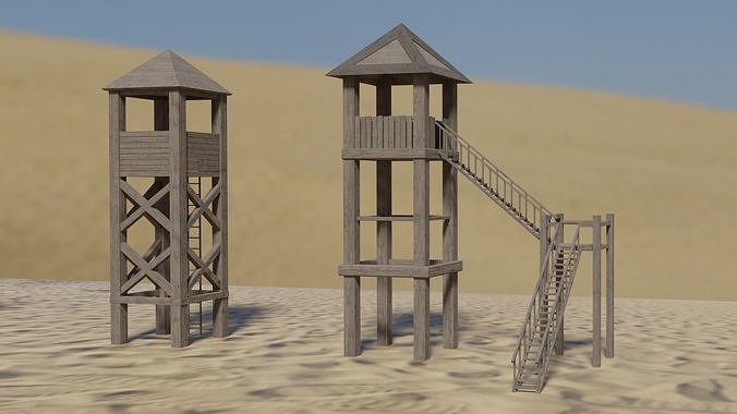 3D model 7 wooden towers VR / AR / low-poly | CGTrader