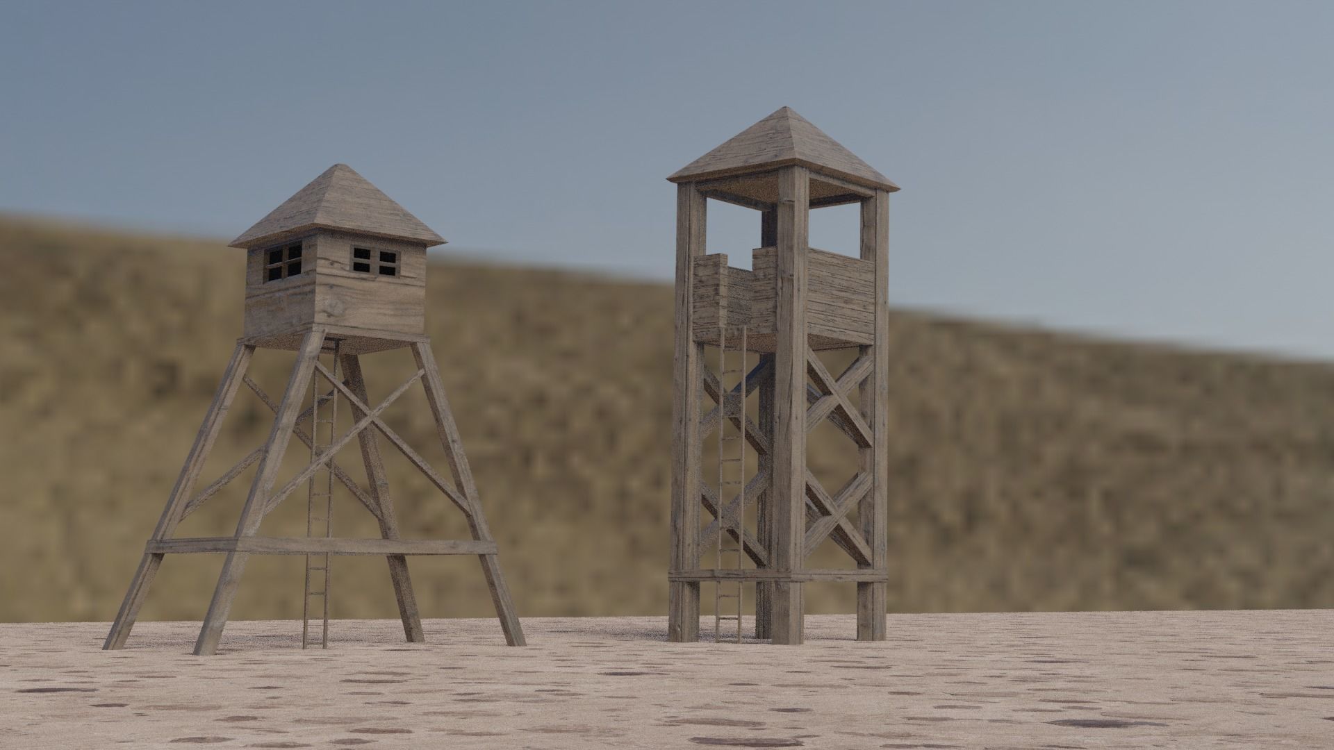 3D model 7 wooden towers VR / AR / low-poly | CGTrader