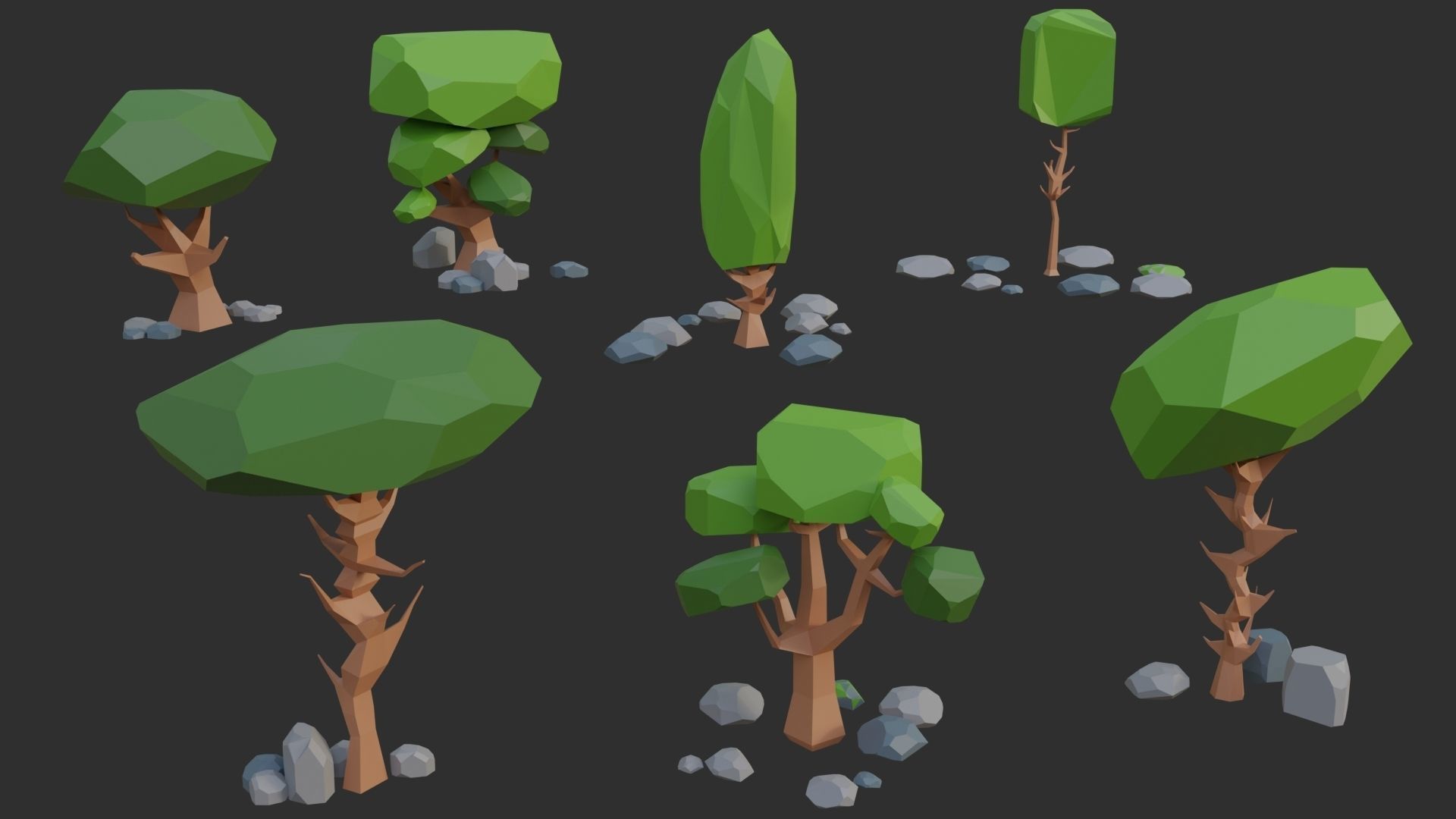 3D model Low Poly Trees 4 seasons pack VR / AR / low-poly | CGTrader