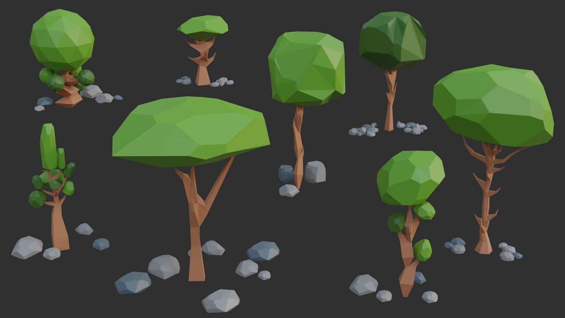 3D model Low Poly Trees 4 seasons pack VR / AR / low-poly | CGTrader