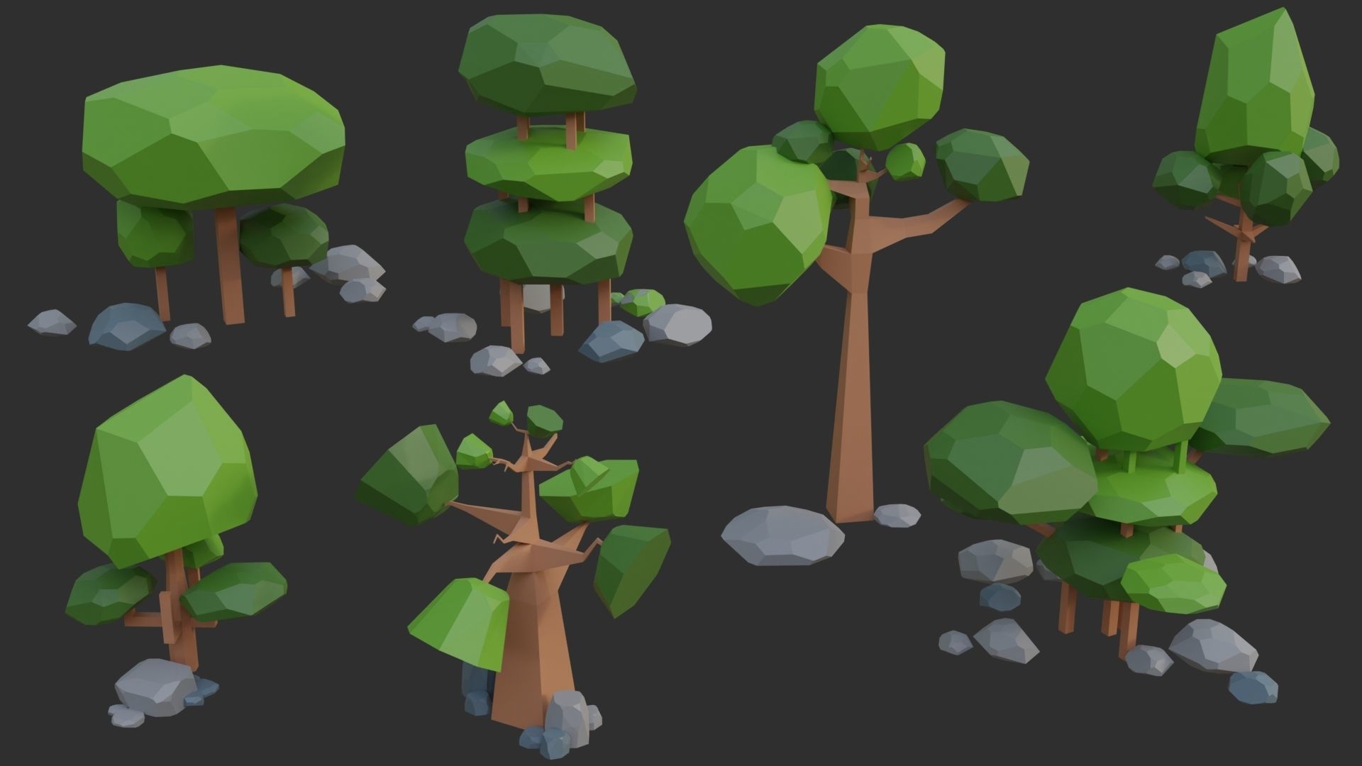 3D model Low Poly Trees 4 seasons pack VR / AR / low-poly | CGTrader