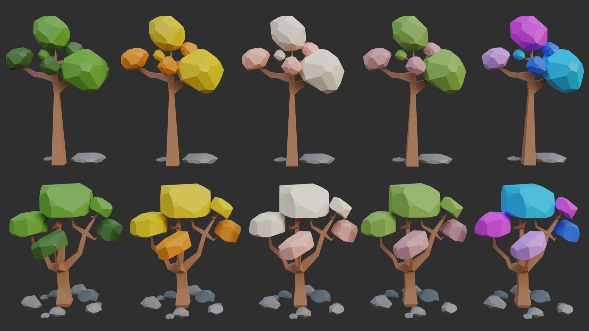 3D model Low Poly Trees 4 seasons pack VR / AR / low-poly | CGTrader