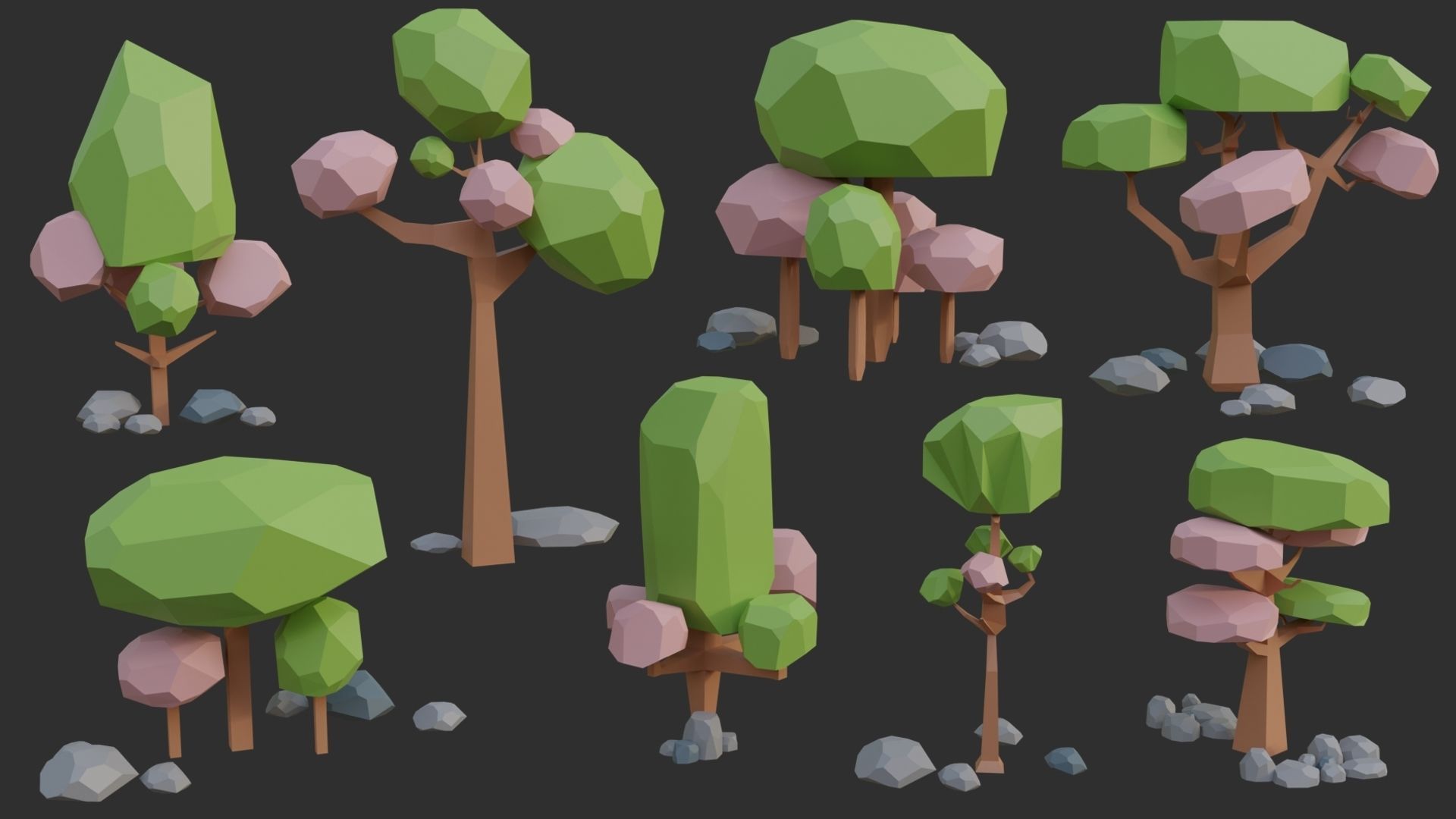 3D model Low Poly Trees 4 seasons pack VR / AR / low-poly | CGTrader