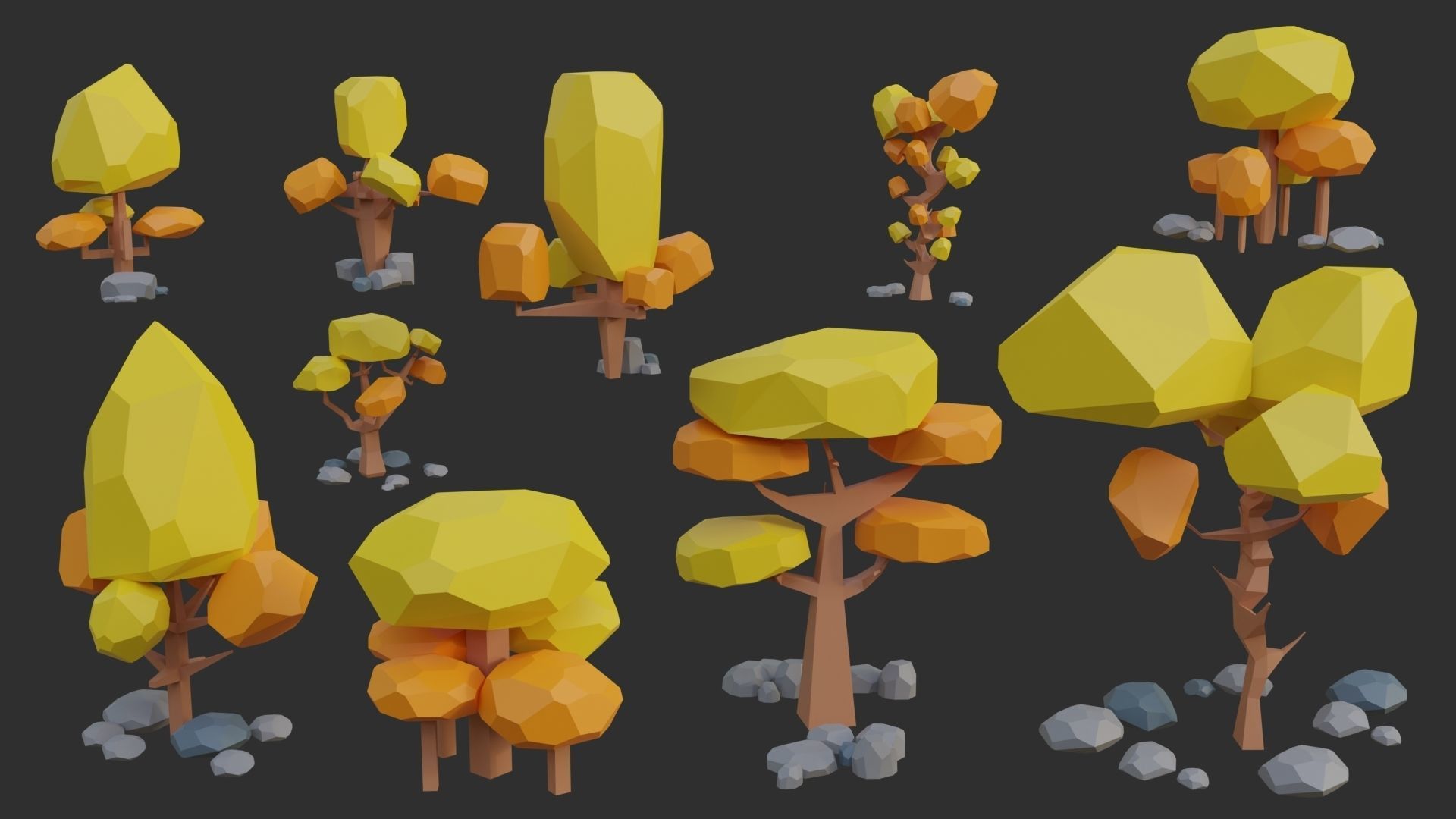 3D model Low Poly Trees 4 seasons pack VR / AR / low-poly | CGTrader