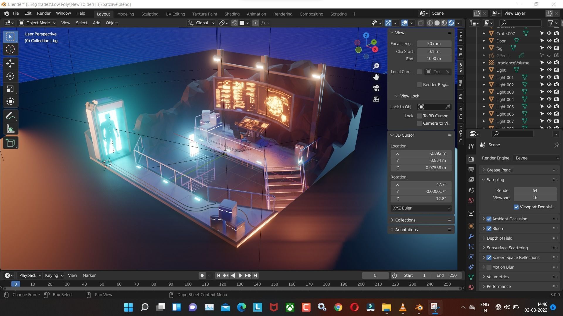 3D model batcave low poly model render in render VR / AR / low-poly ...