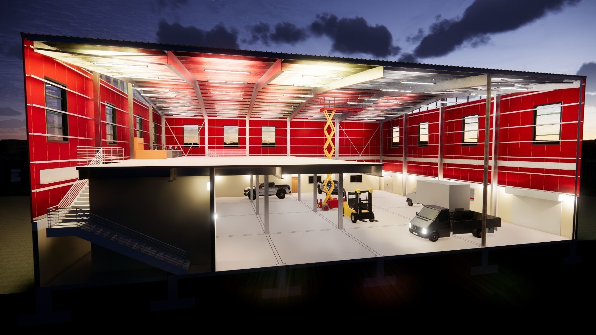 Warehouse G plus M steel structure in Revit 3D model | CGTrader