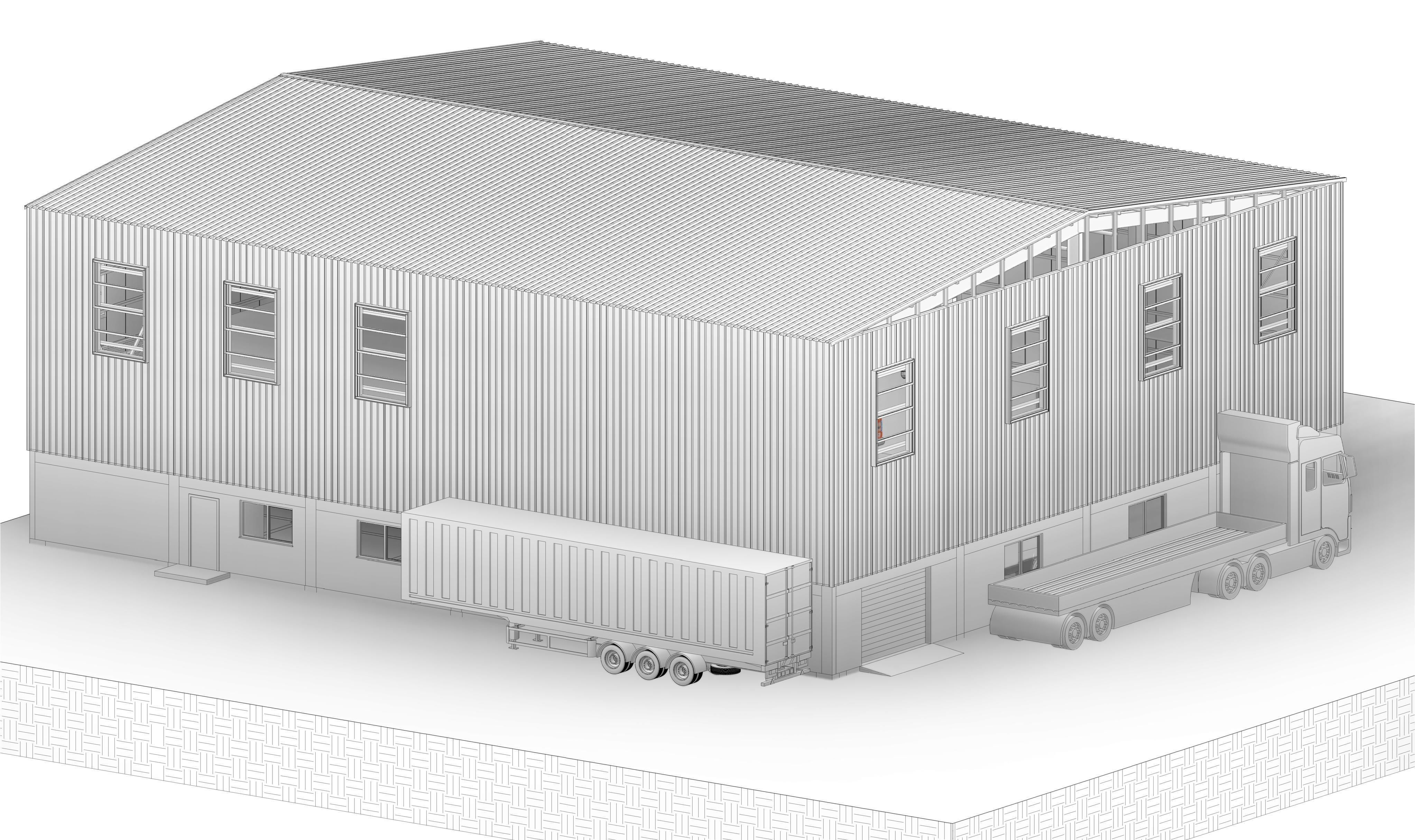 Warehouse G plus M steel structure in Revit 3D model | CGTrader